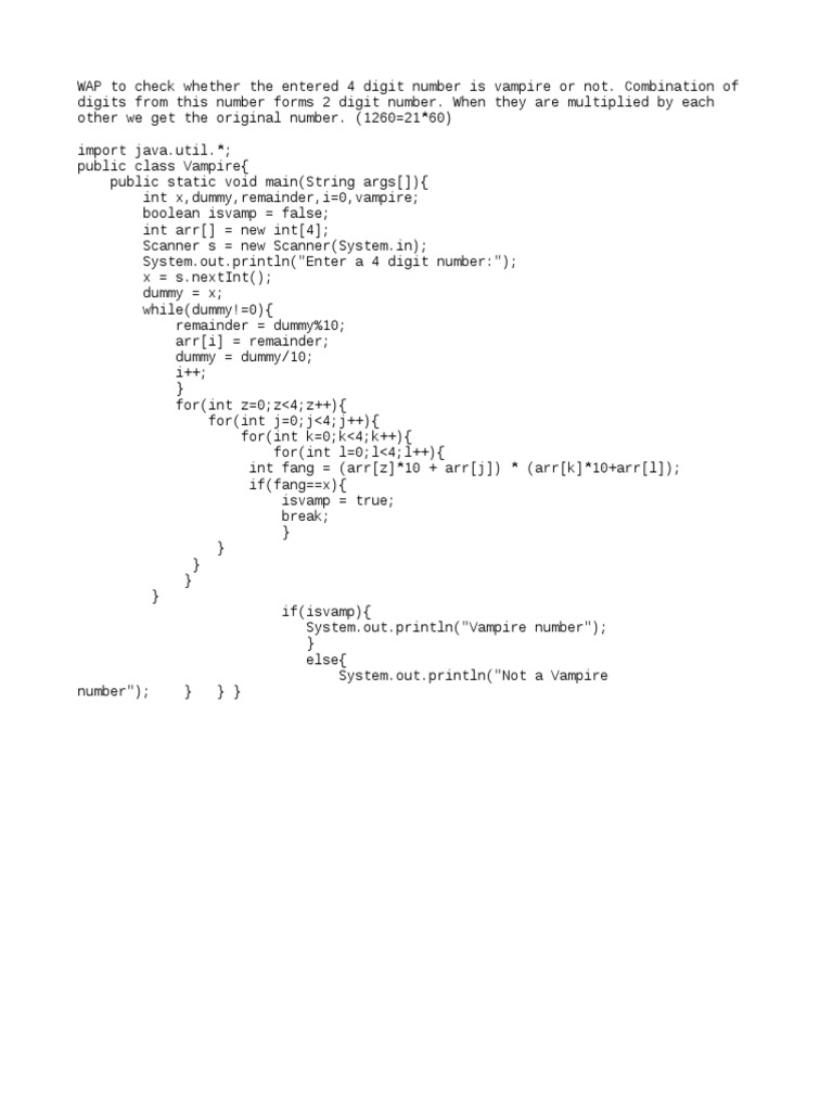 Checking if a 4-digit number is a vampire number using a Java program ...