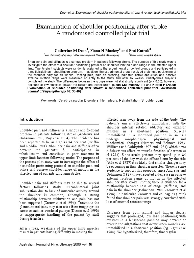 Shoulder Positioning Post-Stroke Study | PDF | Anatomical Terms Of ...