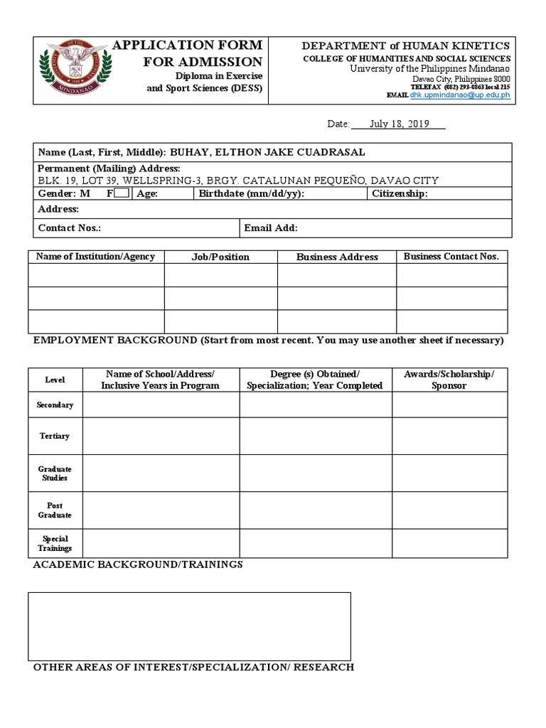 01 DESS Application Form | PDF