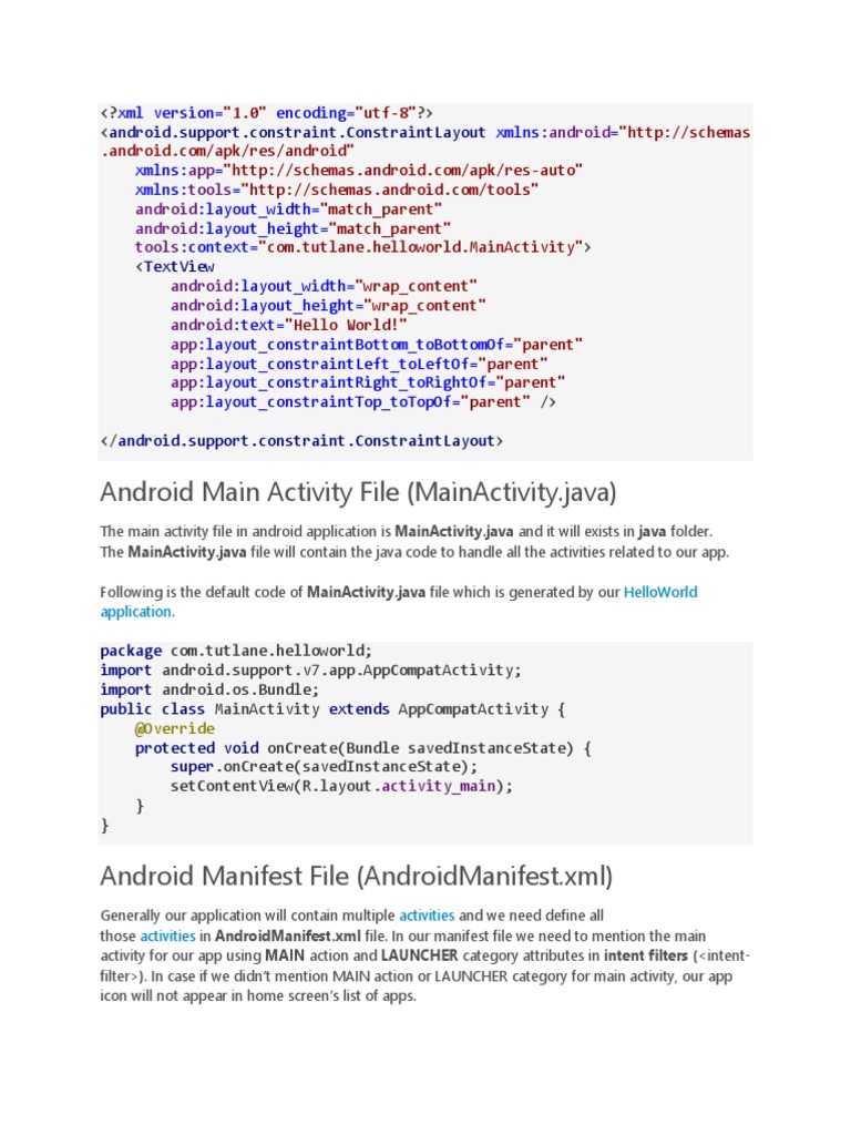 Android Hello World App Files | PDF | Android (Operating System) | Java ...