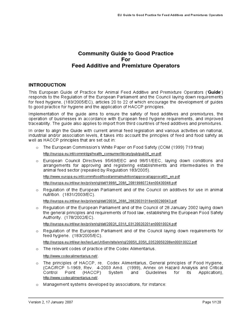 Community Guide To Good Practice For Feed Additive and Premixture ...
