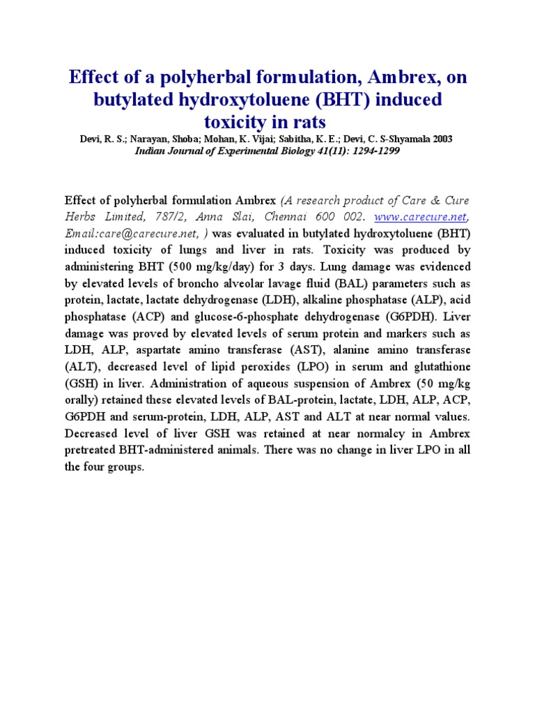 Protection - BHT Induced Toxicity | PDF | Science & Mathematics ...