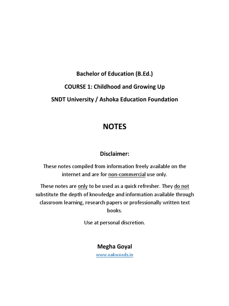 B.Ed. Notes on Childhood Development | PDF | Developmental Psychology ...