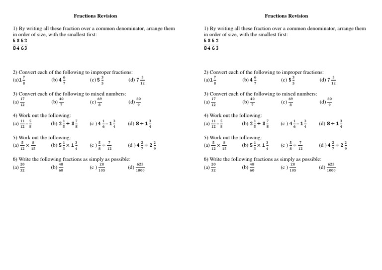 Fractions Revision Fractions Revision | PDF | Fraction (Mathematics ...