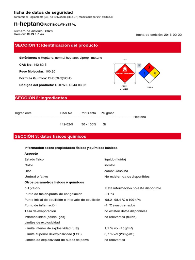 Heptano | PDF | Compuesto orgánico volátil | Ciencias fisicas