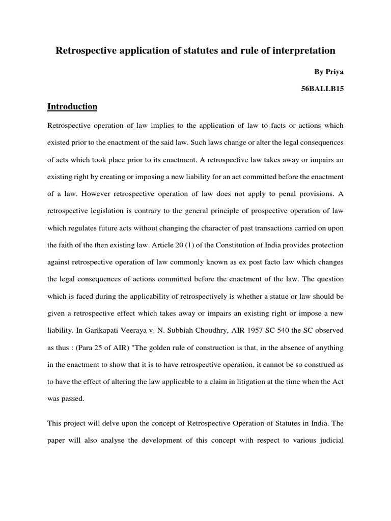 Retrospective Application of Statutes | PDF | Ex Post Facto Law | Legal ...