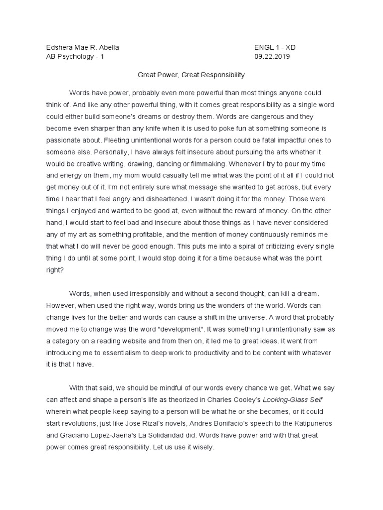 The Power and Responsibility of Words | PDF