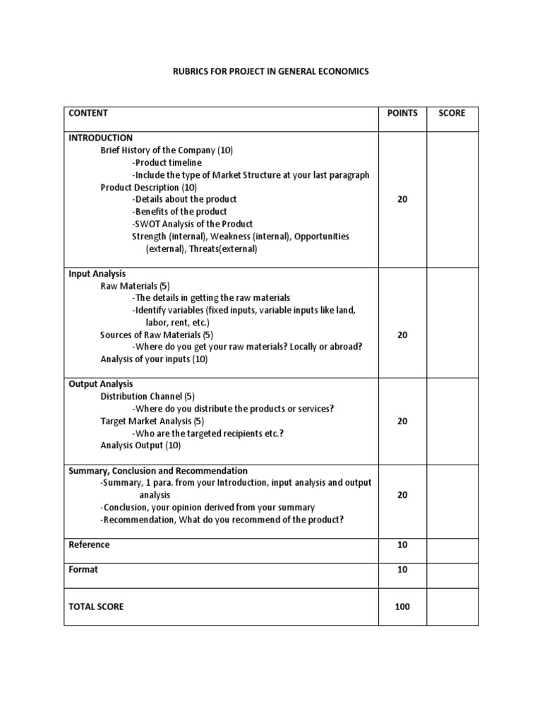 Rubrics For Project in General Economics | PDF | Factors Of Production ...