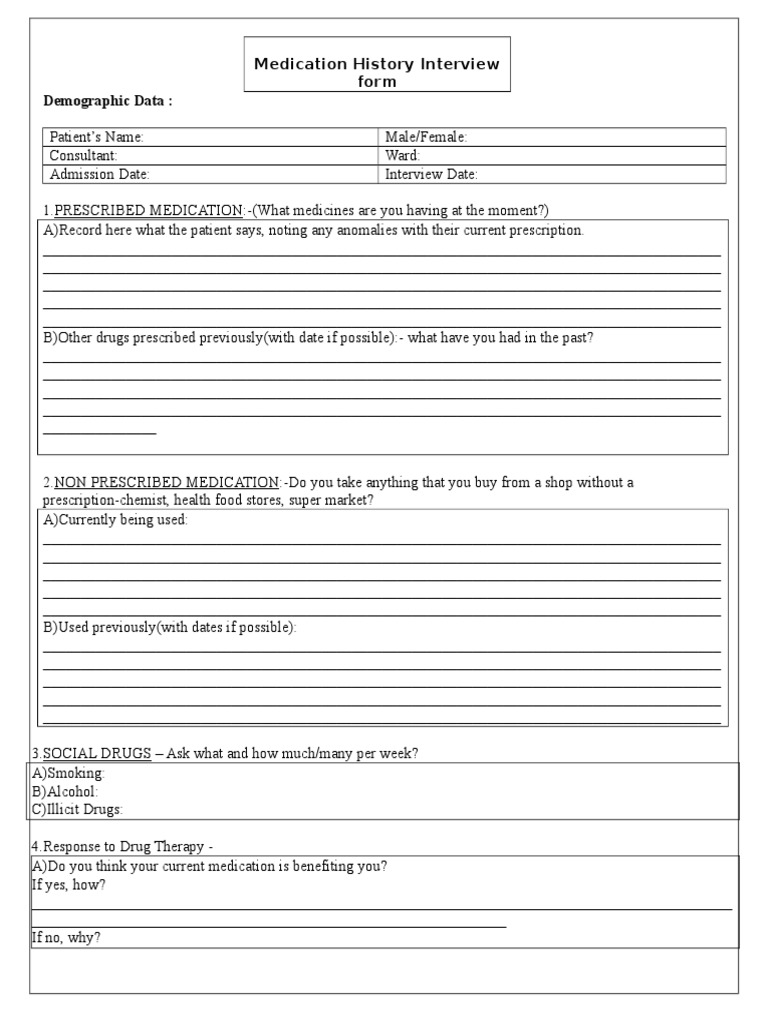 Medication History Interview Form | PDF | Medical Prescription ...