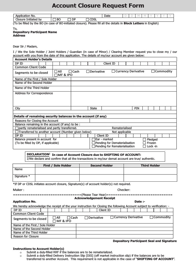 Account Closure Form | PDF | Service Industries | Financial Markets