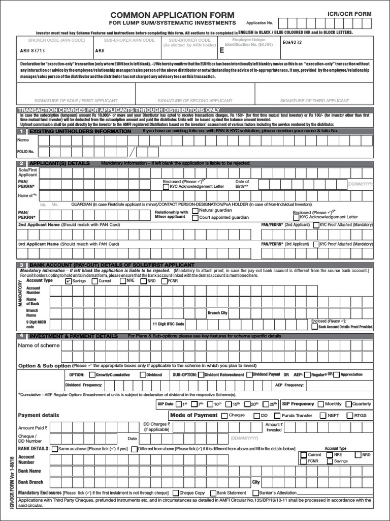 CAMS Common Application Form | PDF | Dividend | Banks