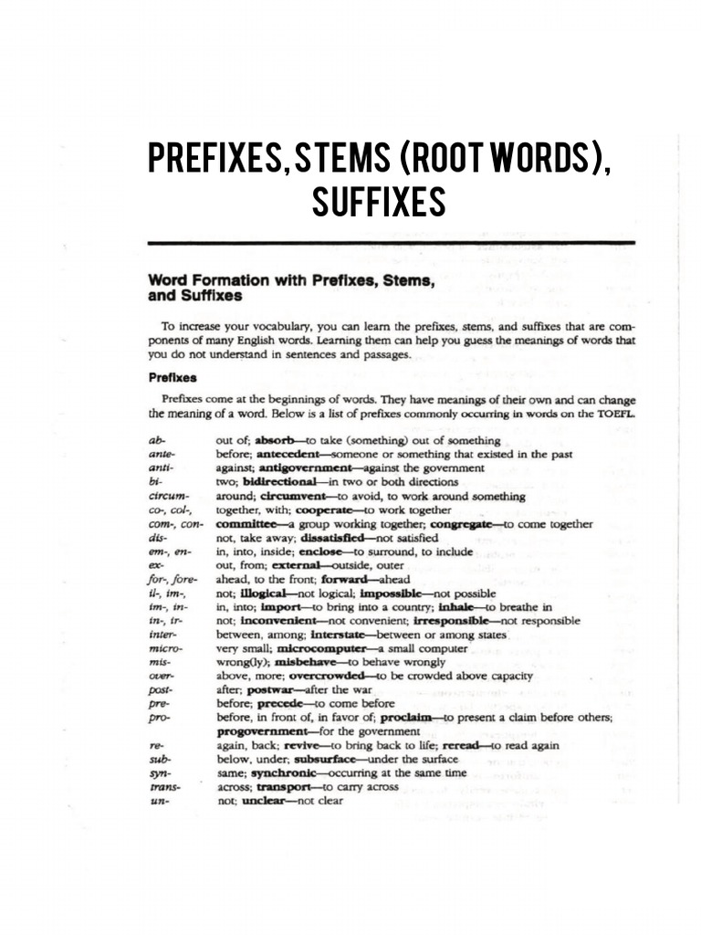 Reading Prefixes Suffixes Stems | PDF