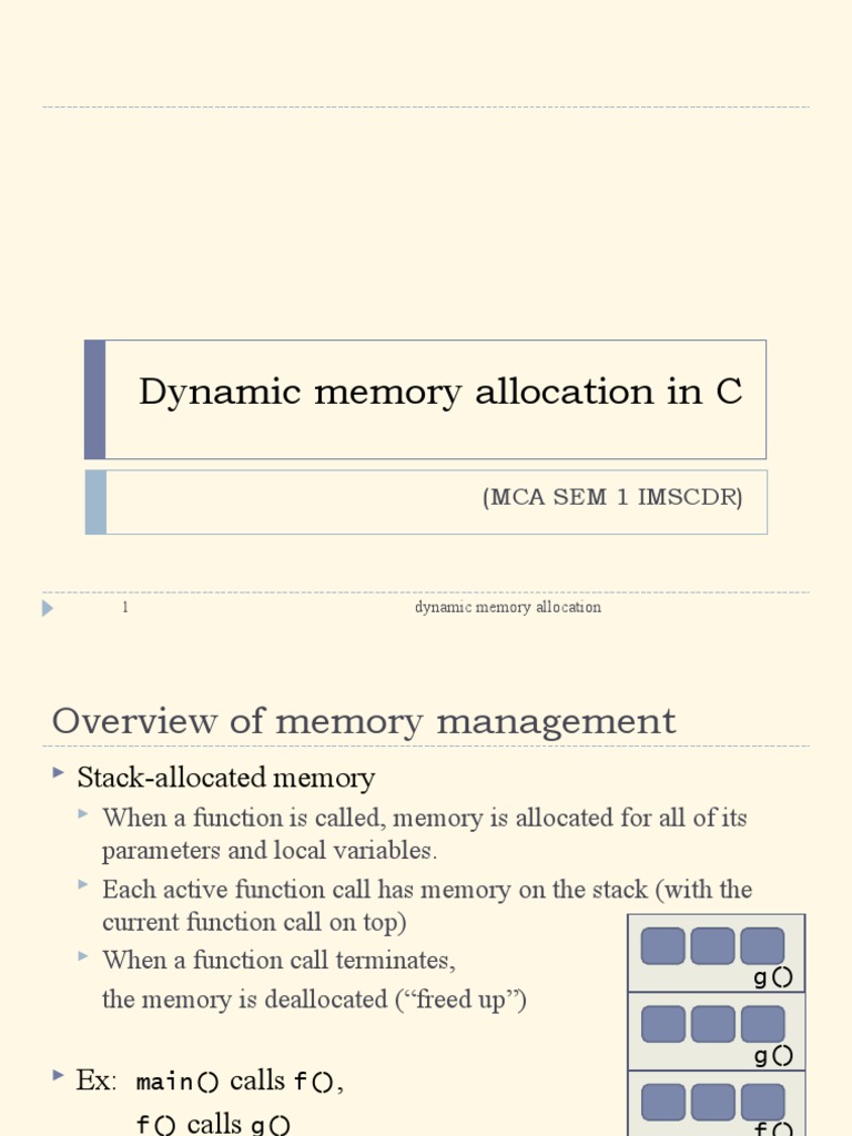 Dynamic Memory Allocation in C: (Mca Sem 1 Imscdr) | PDF | Pointer ...