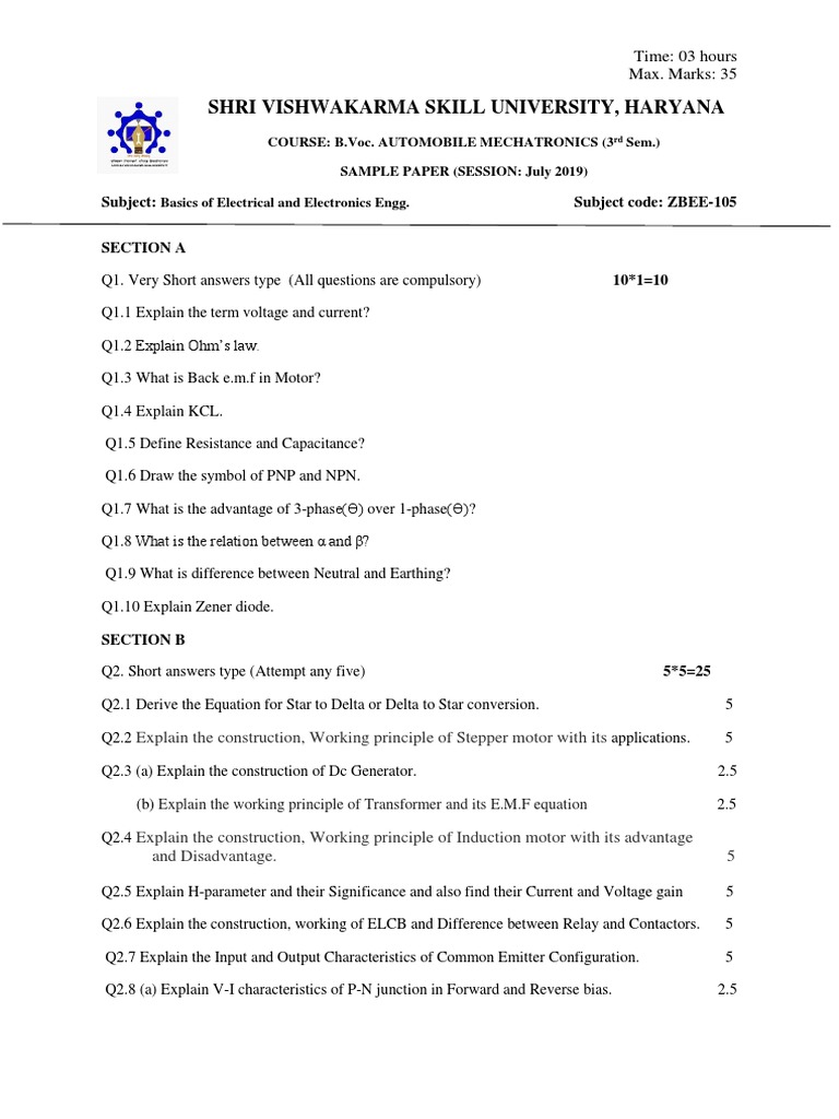 Sample Paper of BEEE | PDF