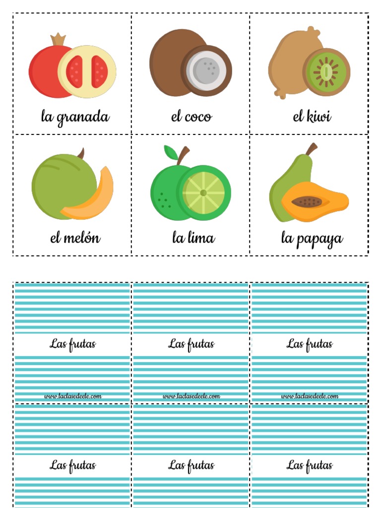 Tarjetas Vocabulario Frutas PDF | PDF | Fruta | Frutas comestibles