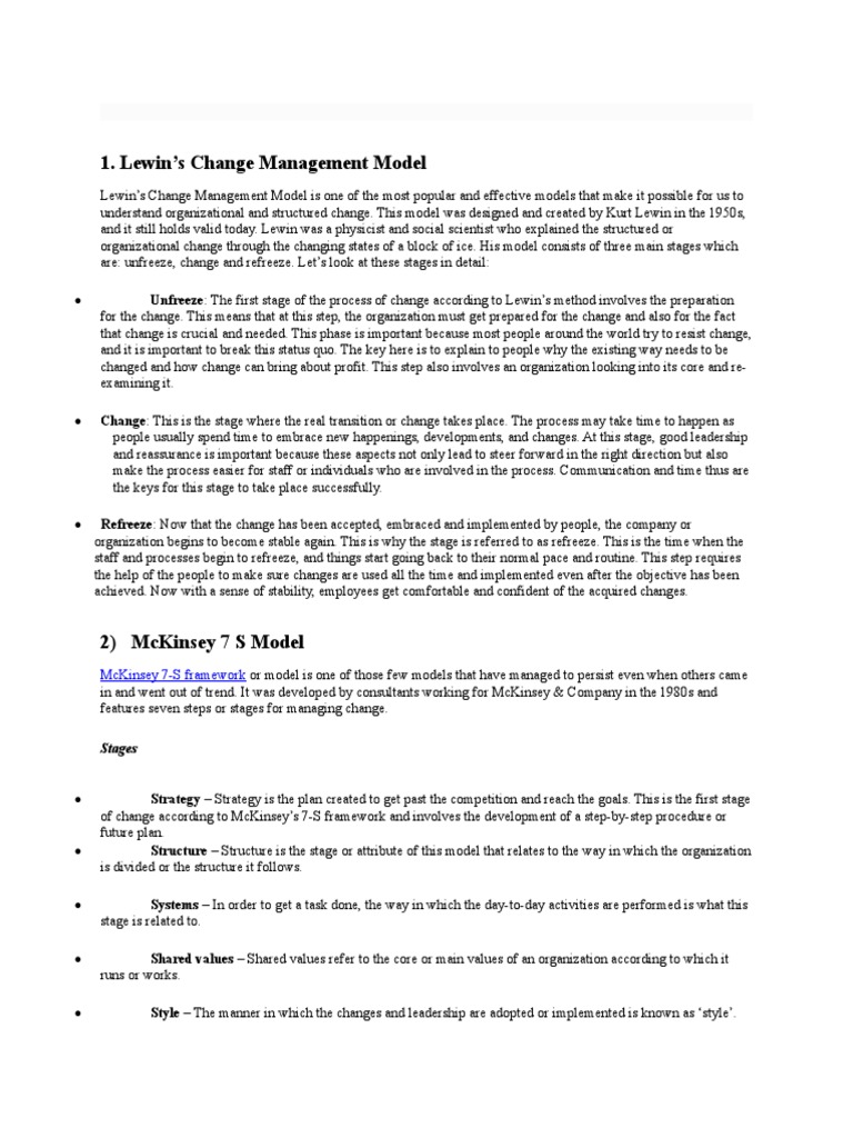 Lewin's Change Management Model | PDF | Change Management | Goal