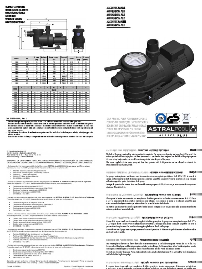 ALASKA PLUS PUMP SPECIFICATIONS - PRODUCT AND ACCESSORIES DESCRIPTION | PDF