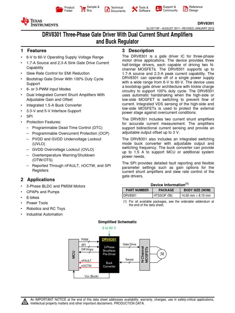 DRV 8301 Datasheet | PDF | Electrostatic Discharge | Field Effect ...