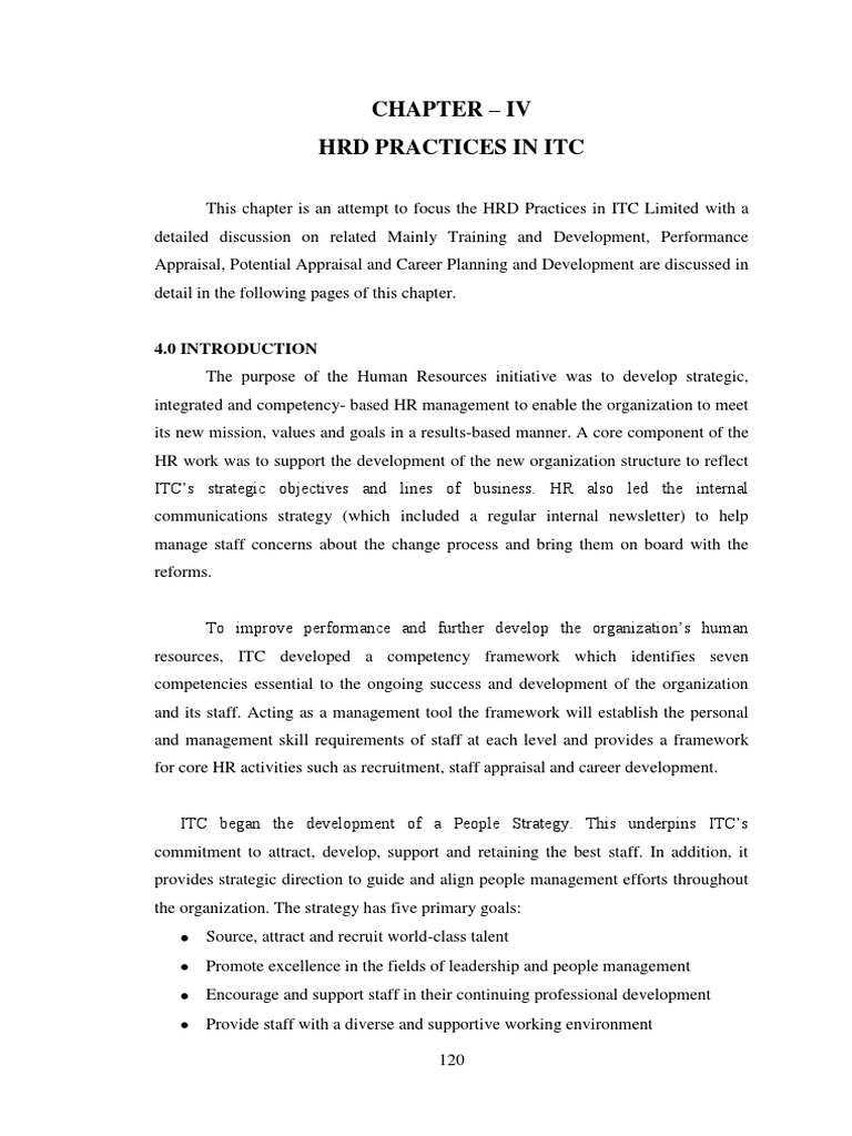 Chapter - Iv HRD Practices in Itc | PDF | Performance Appraisal | Human Resources