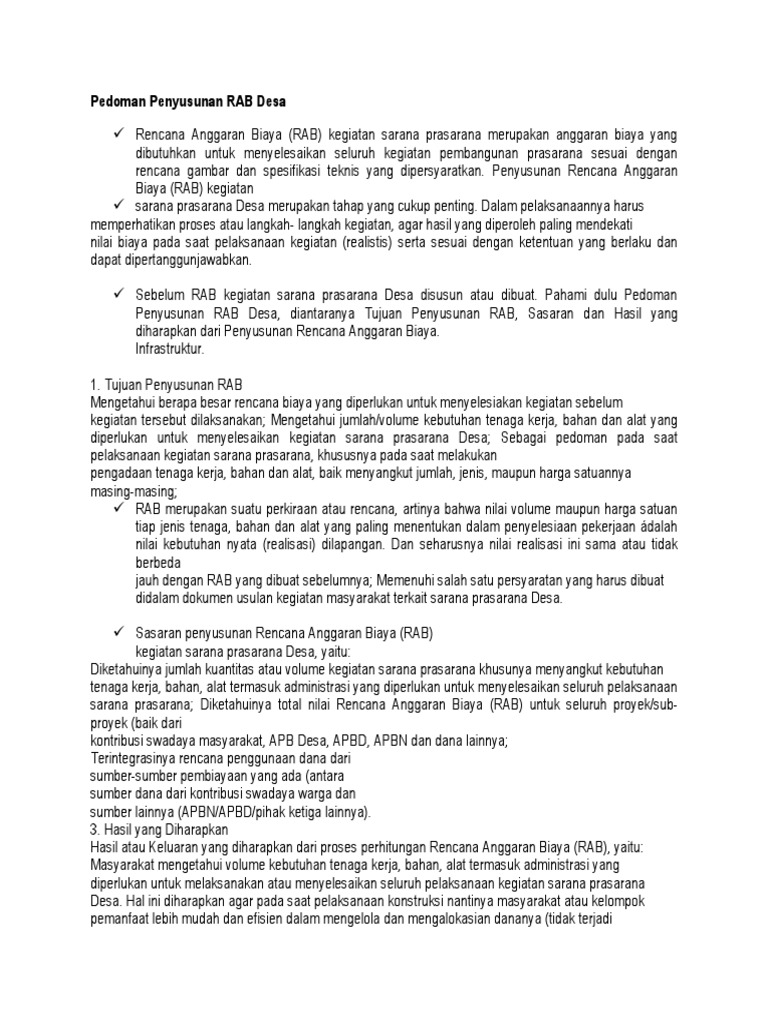 Pedoman Penyusunan RAB Desa | PDF