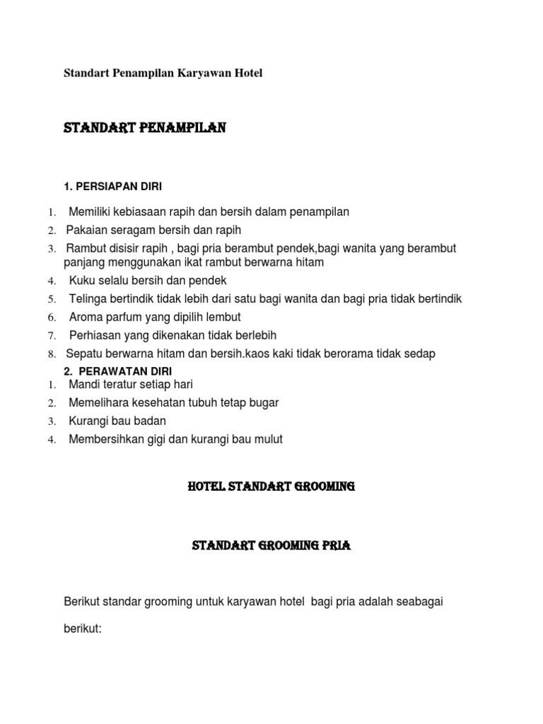 Standart Penampilan Karyawan Hotel | PDF