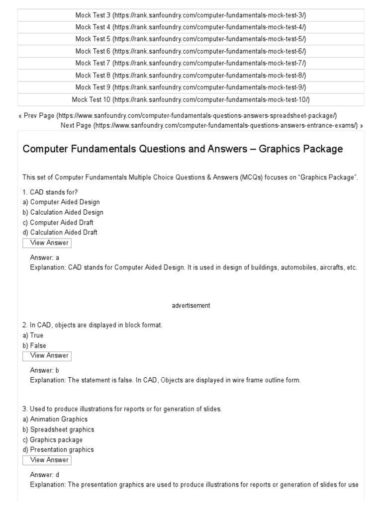 Graphics Package - Computer Fundamentals Questions and Answers ...