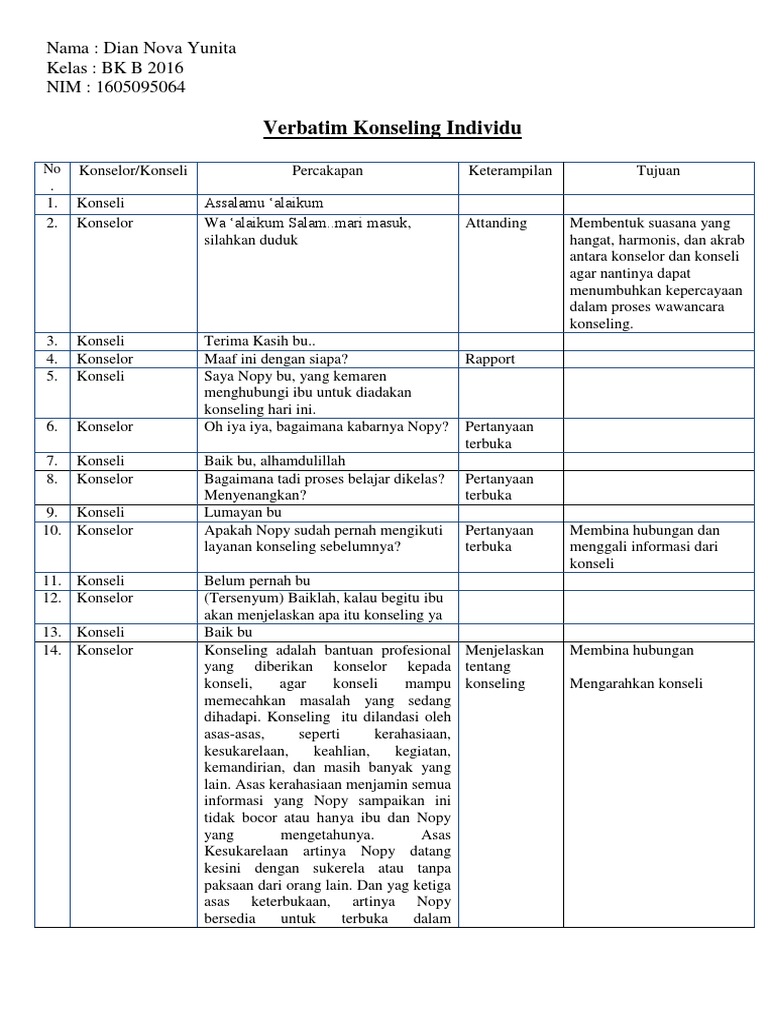 Verbatim Konseling Individu | PDF