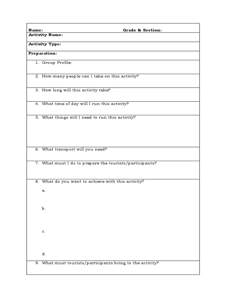 Name: Grade & Section: Activity Name: Activity Type: Preparation | PDF