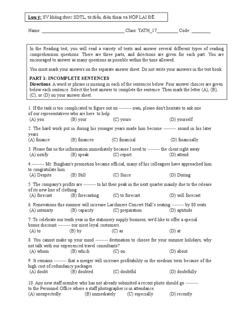 Sample of Reading Toeic Test | PDF | Expense | Newspapers