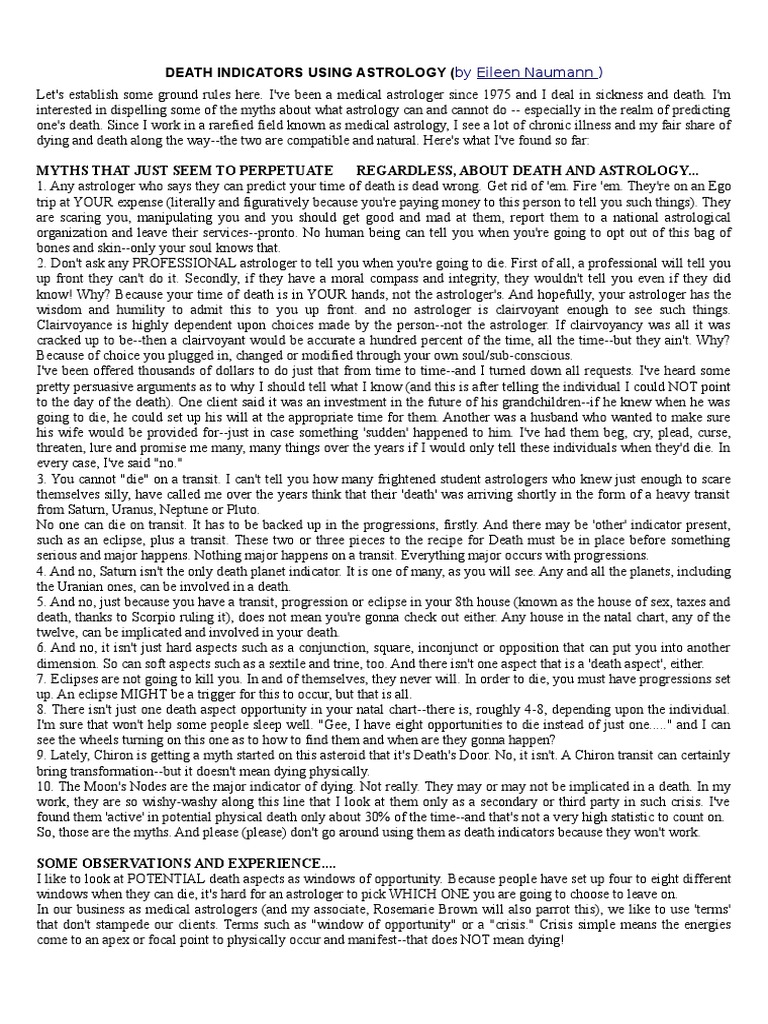 Death Indicators Using Astrology | PDF | Science | Astronomy