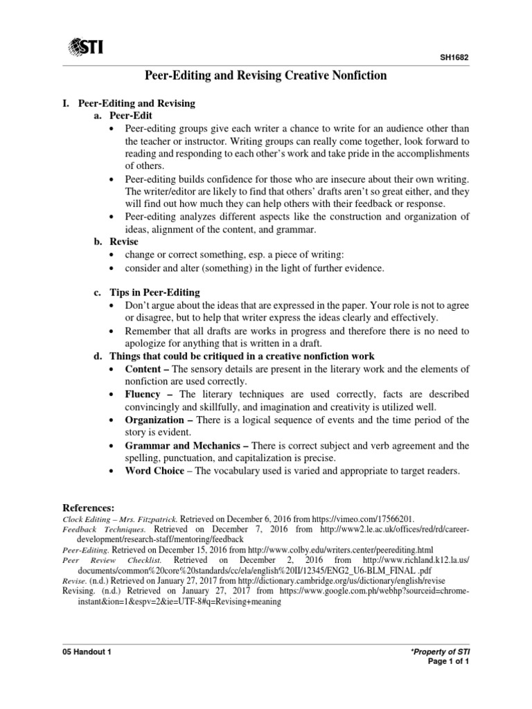 Peer-Editing and Revising Creative Nonfiction | PDF | Writers | Writing