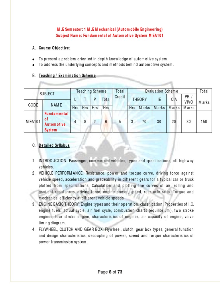 MEA101 - Fundamental of Automotive System | Download Free PDF ...