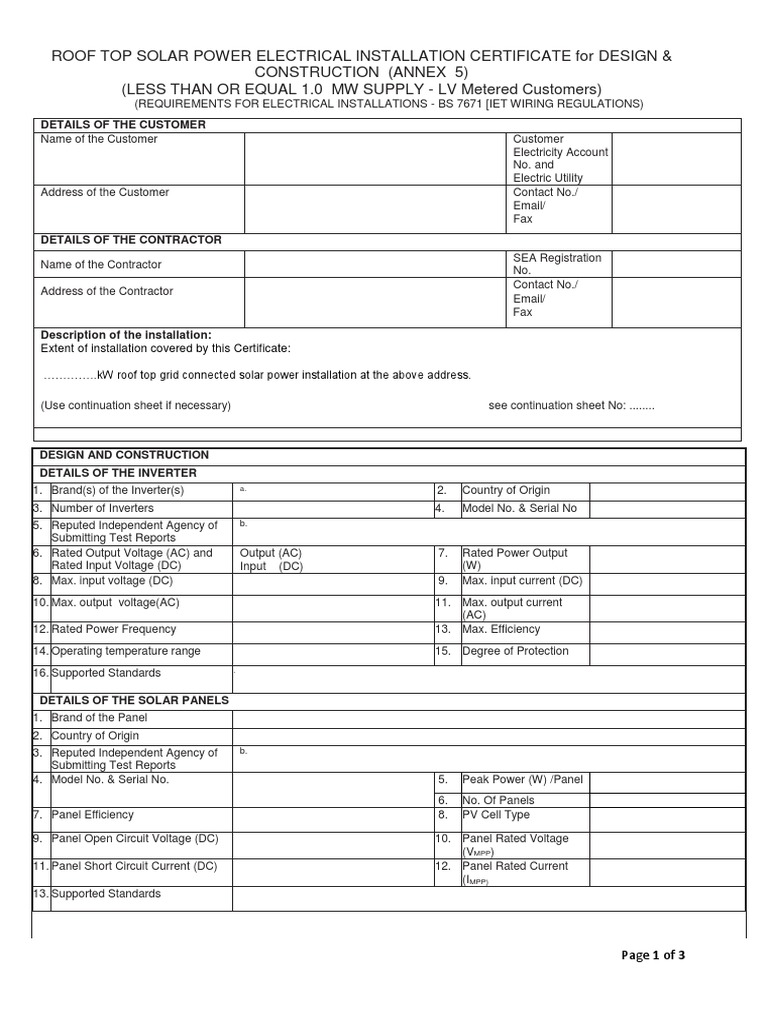 Annex 5-Electrical Installation Certificate For Design & Construction ...