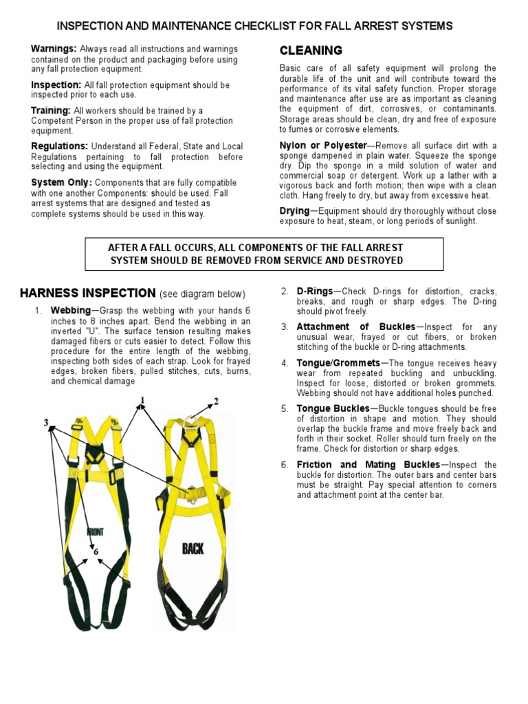 Cleaning: Inspection and Maintenance Checklist For Fall Arrest Systems ...