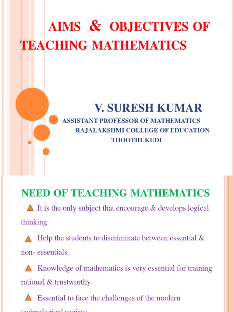 Aims and Objectives of Teaching Mathematics | PDF | Knowledge ...