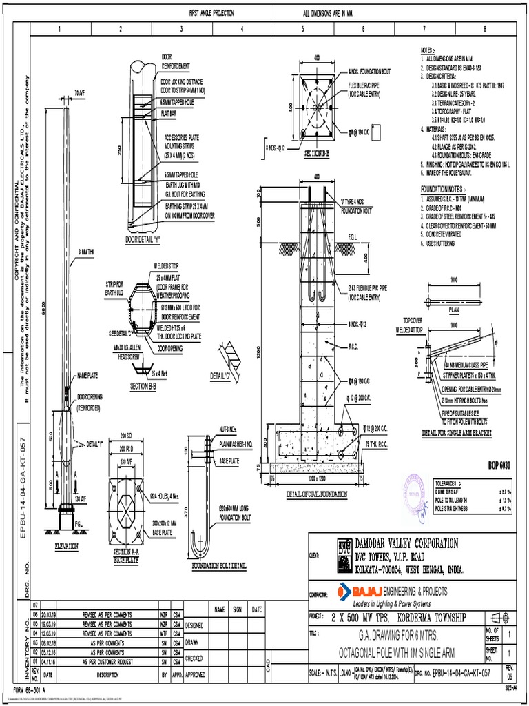 6m Octagonal Pole Design Drawing | PDF | Screw | Pipe (Fluid Conveyance)