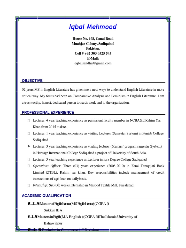 Resume Zahid Latif-Converted (Sample) | PDF | Stock Market | Stocks