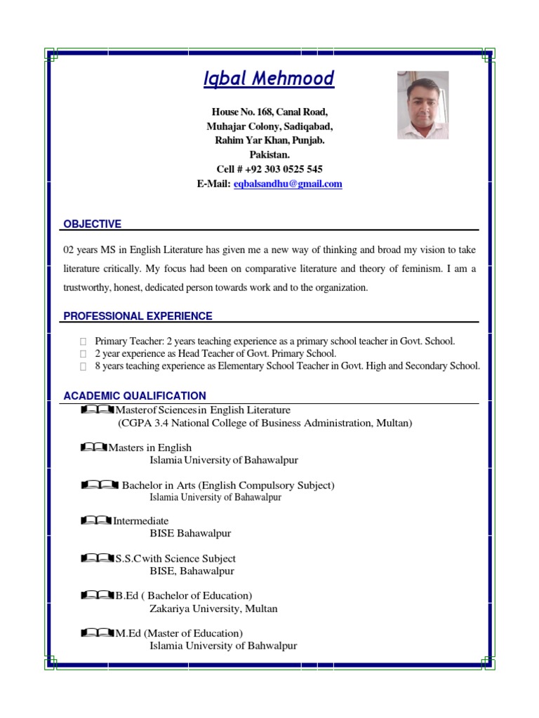 Iqbal Mehmood CV | PDF | Learning | Behavior Modification