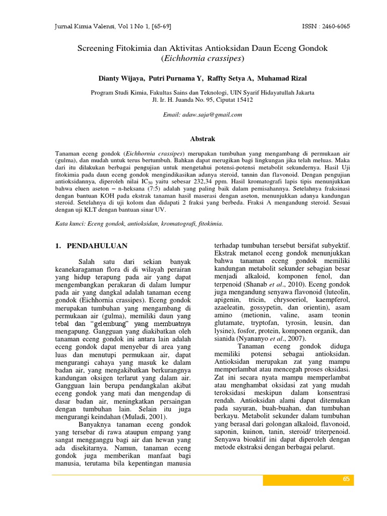 Aktivitas Antioksidan Daun Eceng Gondok | PDF