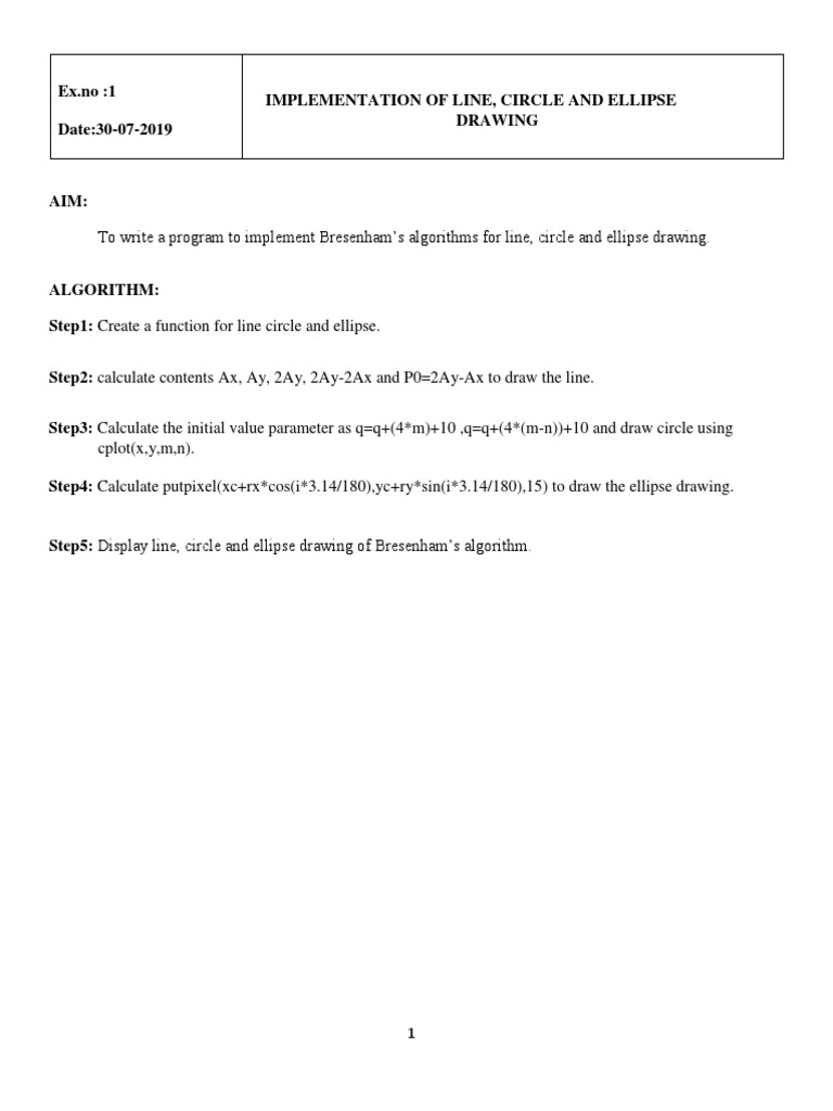 To Write A Program To Implement Bresenham's Algorithms For Line, Circle and Ellipse Drawing ...