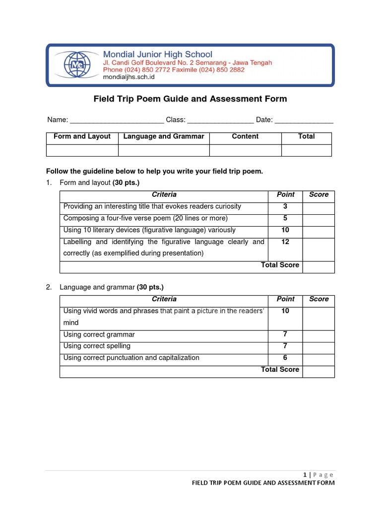 Poem Guide and Assessment Form | PDF