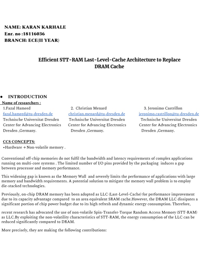 Efficient STT-RAM Last-Level-Cache Architecture To Replace DRAM Cache ...