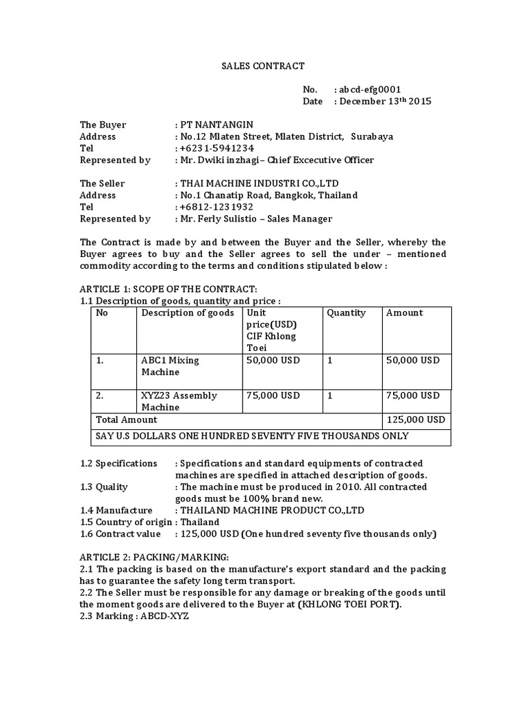 Contoh Sales Contract | PDF | Sales | Cargo