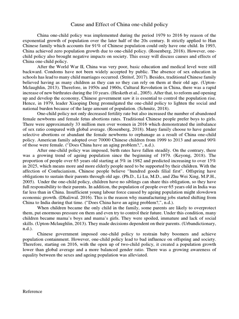 Cause and Effect of China One-Child Policy | PDF | Birth Rate | China
