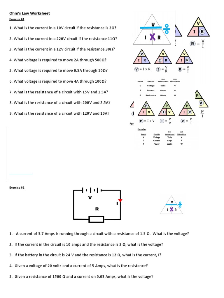 Ohm's Law Practice Problems Worksheet | PDF | Volt | Electric Current