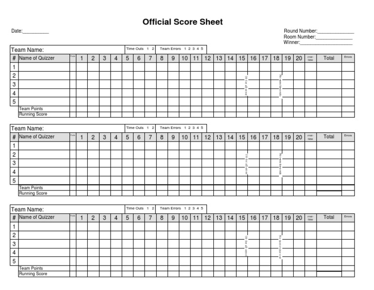 Quiz Score Sheet Template | PDF | Sports | Leisure
