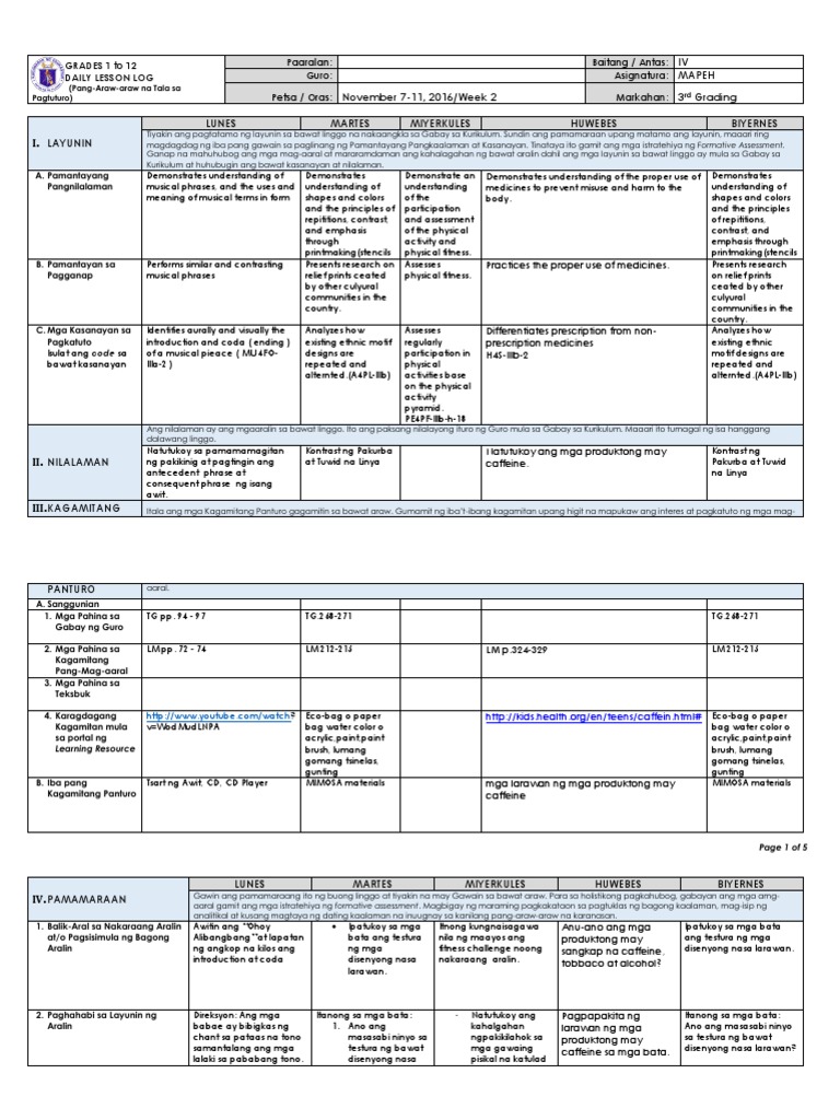 Grade 4 DLL Mapeh 4 q3 Week 2 | PDF