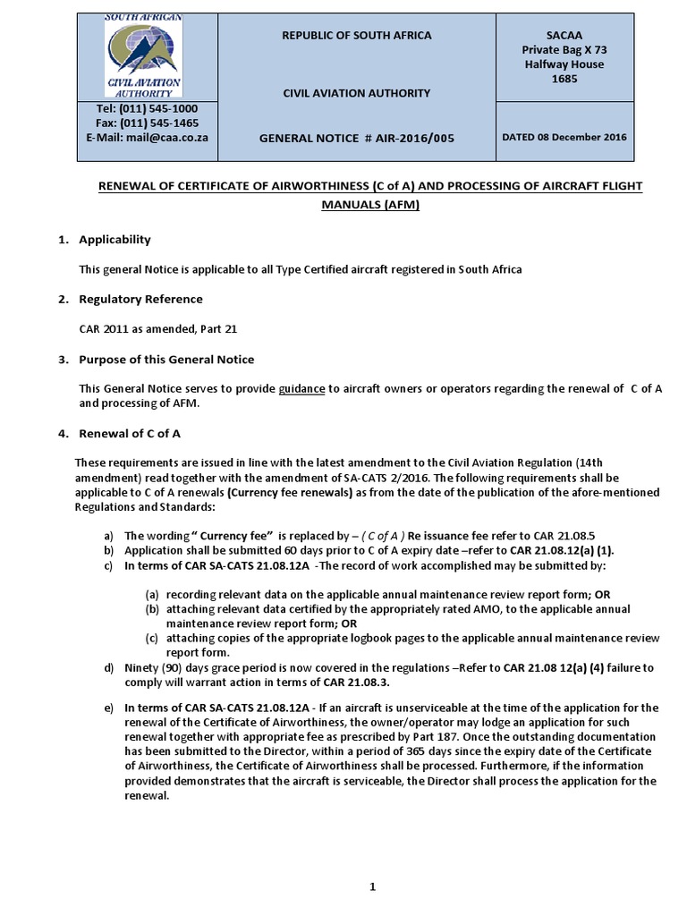 Cof A Renewal | PDF | Aerospace | Aviation