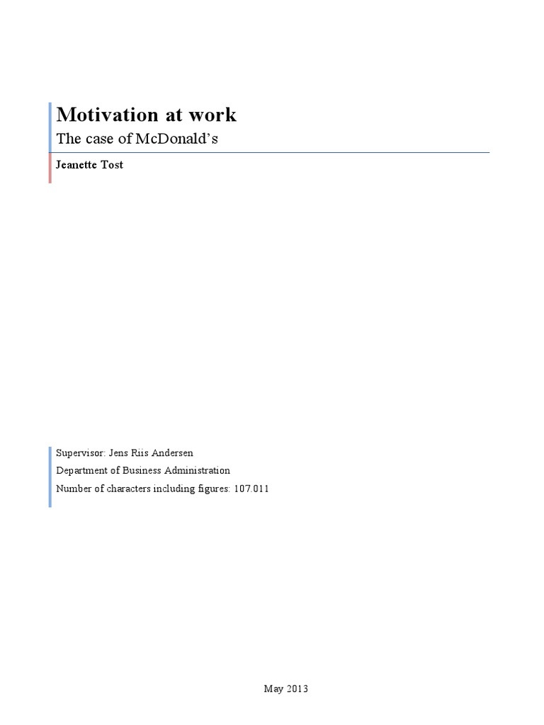 Mcdonald Motivation at Work PDF | PDF | Job Satisfaction | Motivation