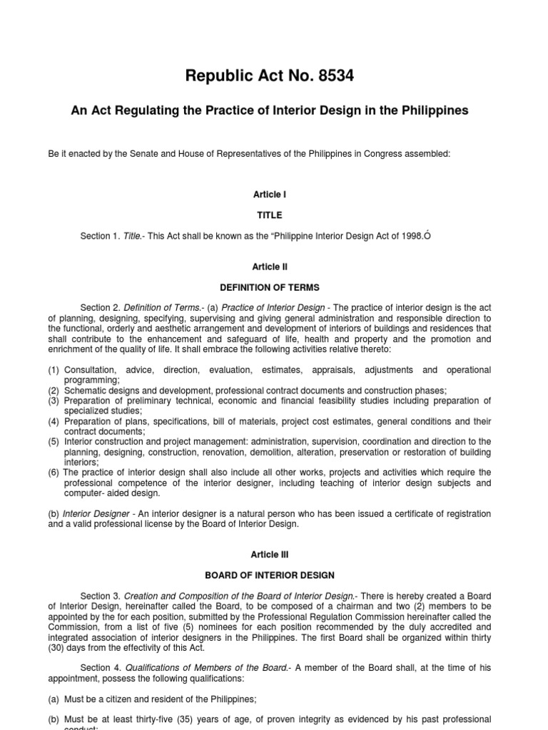 Philippine Interior Design Act Overview | PDF